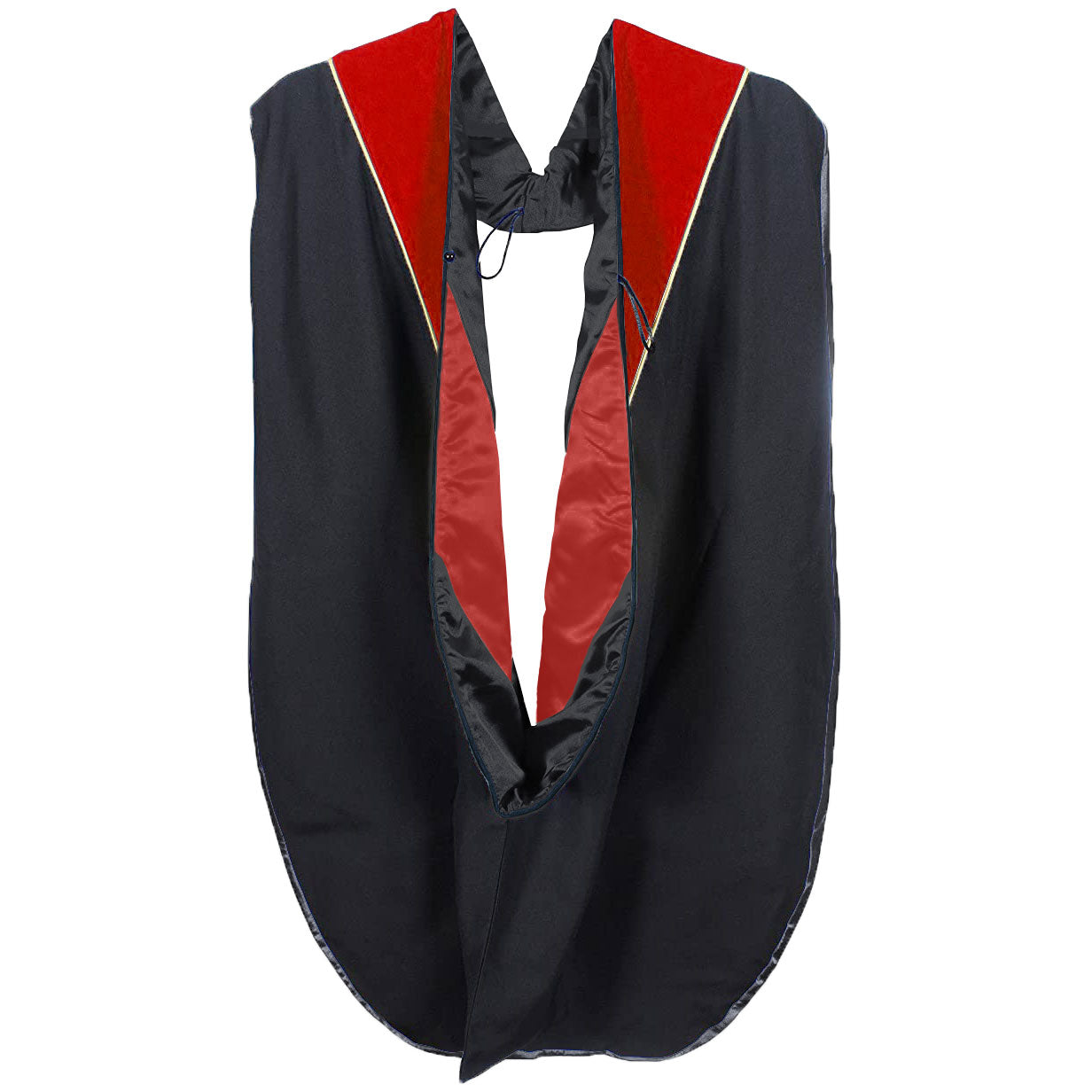Doctoral Hood - Red Velvet - Black Lining - Red Chevron - Gold Piping