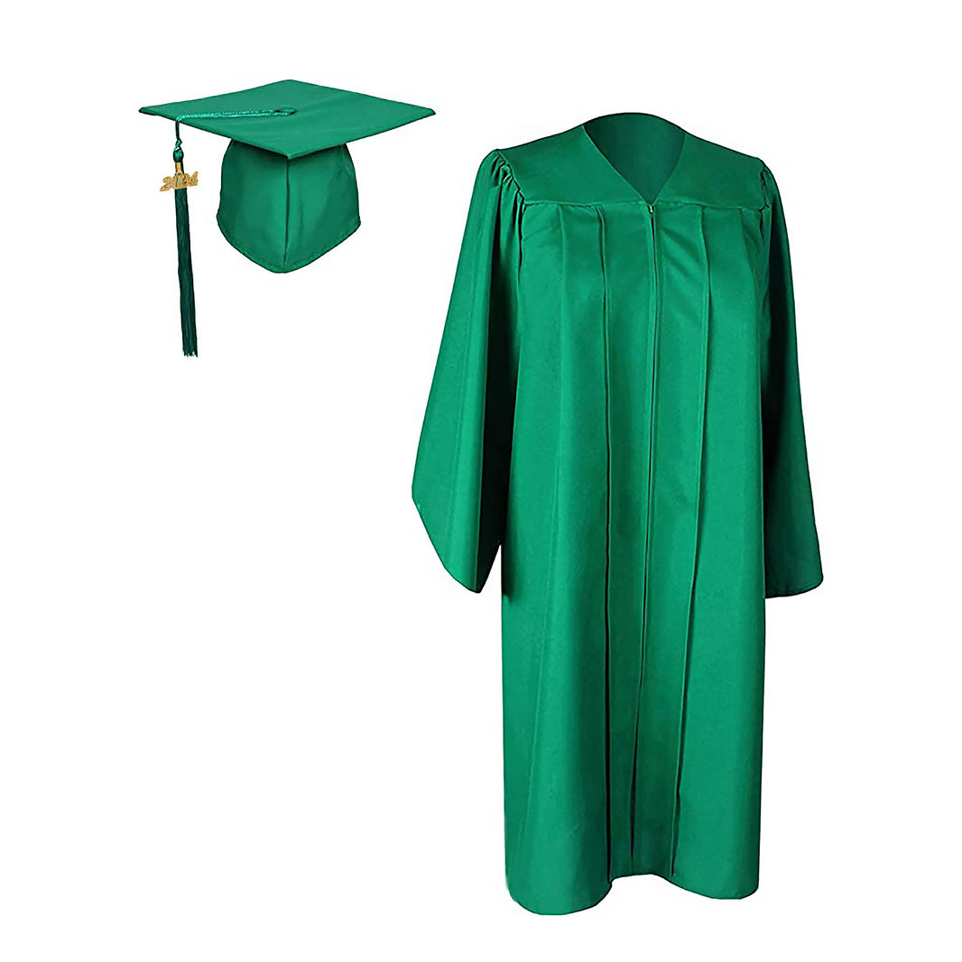 Matte Kelly Green Cap, Gown and Tassel for Graduation