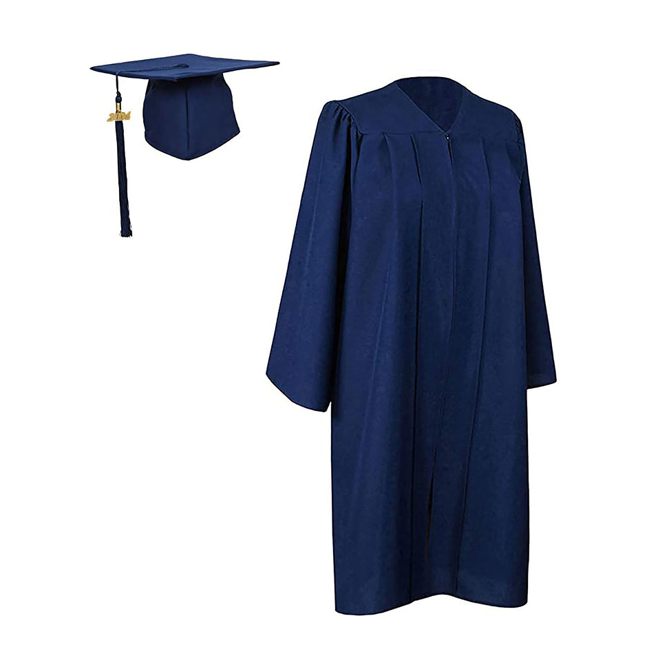 Matte Navy Cap, Gown and Tassel for Graduation