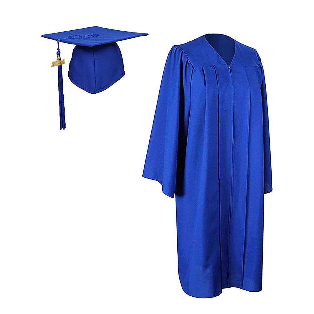 Matte Royal Blue Cap, Gown and Tassel for Graduation