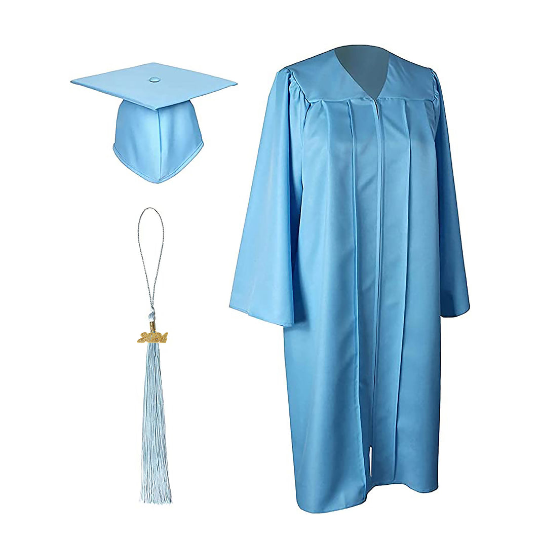 Matte Light Blue Cap, Gown and Tassel for Graduation