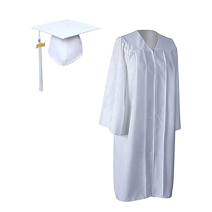 Matte White Cap, Gown and Tassel for Graduation