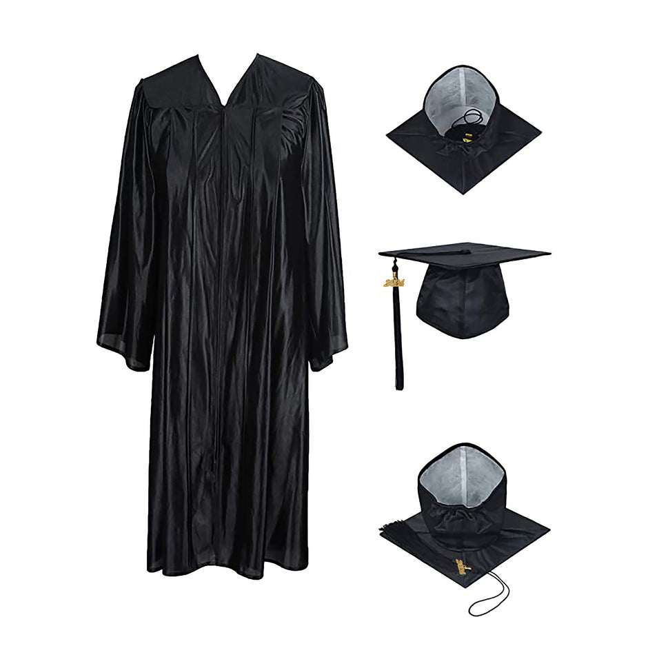Shiny Black Cap, Gown & Tassel for Graduation