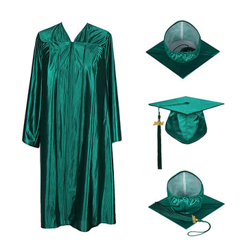 Shiny Hunter Green Cap, Gown & Tassel for Graduation