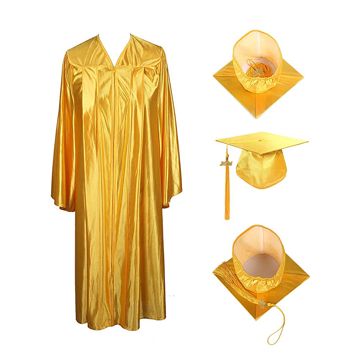 Shiny Gold Cap, Gown & Tassel for Graduation