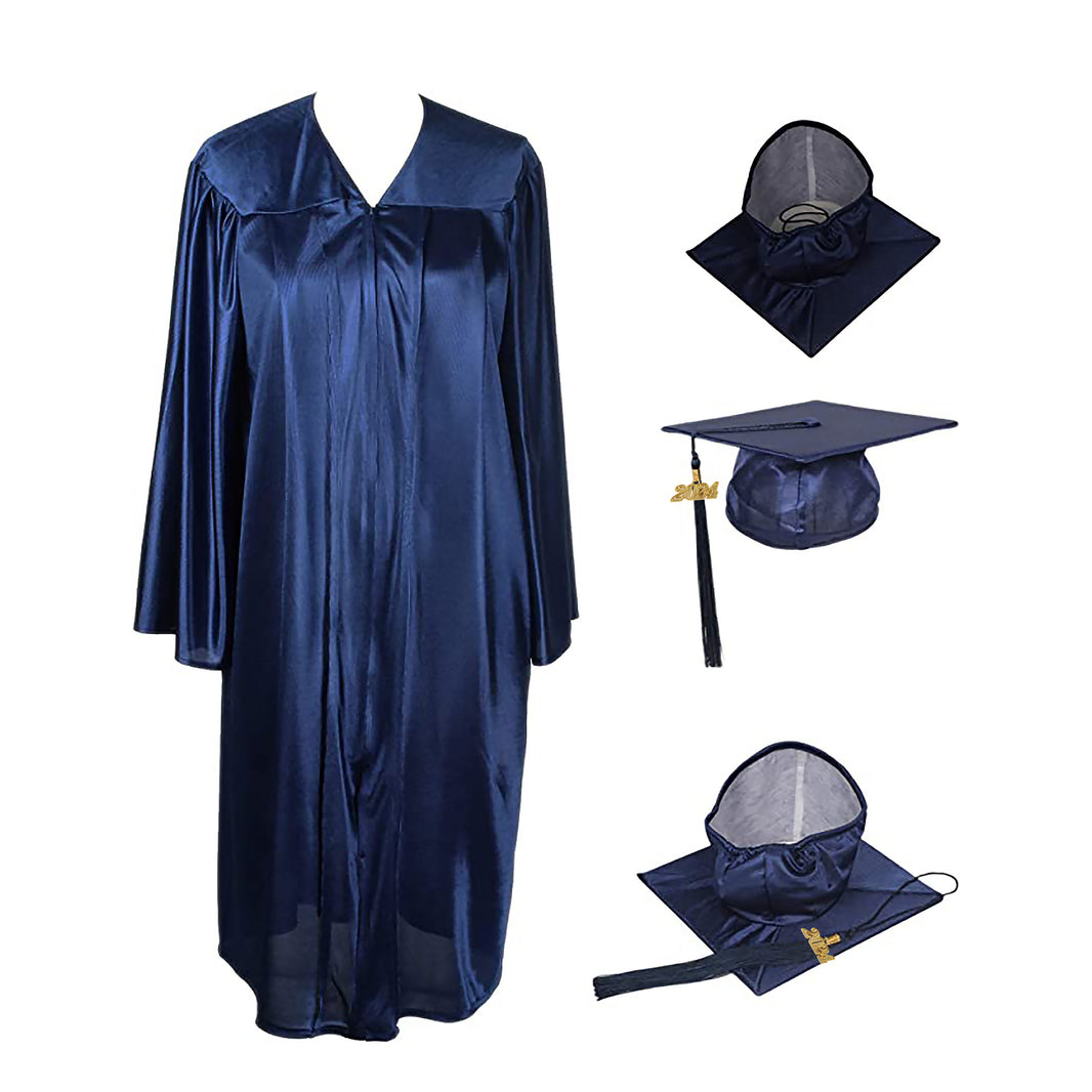 Shiny Navy Cap, Gown & Tassel for Graduation