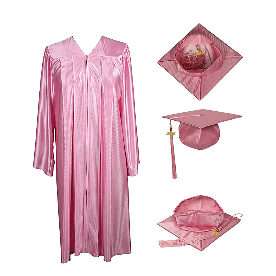 Shiny Pink Cap, Gown & Tassel for Graduation