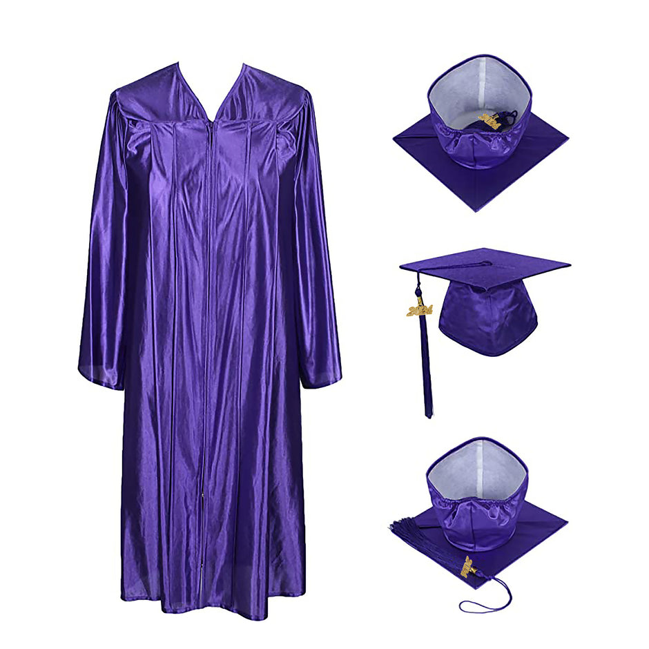 Shiny Purple Cap, Gown & Tassel for Graduation