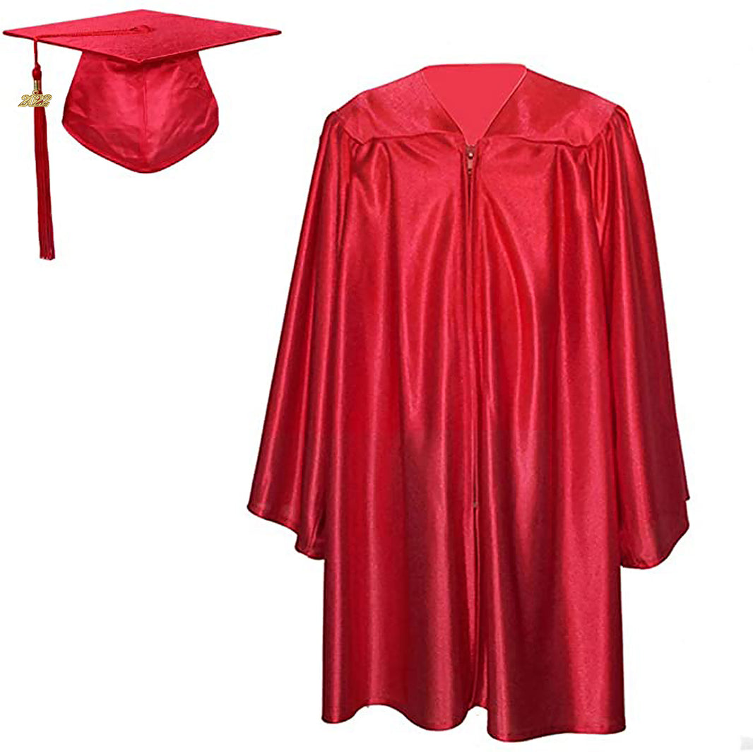 Shiny Kinder Red Cap, Gown & Tassel for Graduation